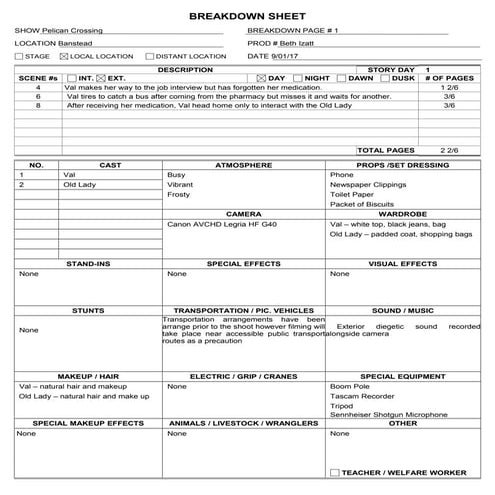Breakdown sheet 1 | PDF