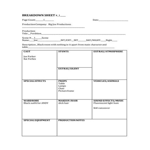 Breakdown sheet (1) joe parker | DOCX