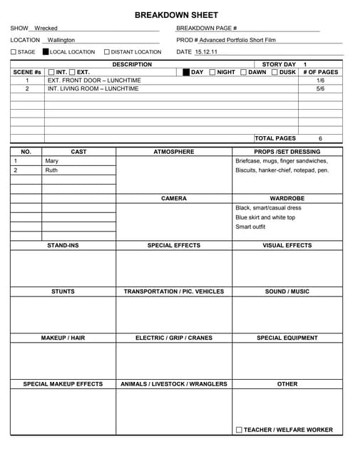 Breakdown sheet 2 copy | PDF