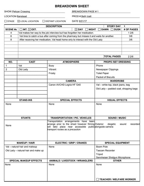 Breakdown sheet 1 | PDF