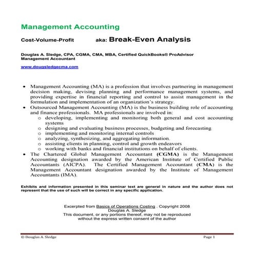 Break-Even-Analysis . linear CVP discussion | PDF