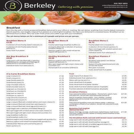 Berkeley Catering - Breakfast | PDF