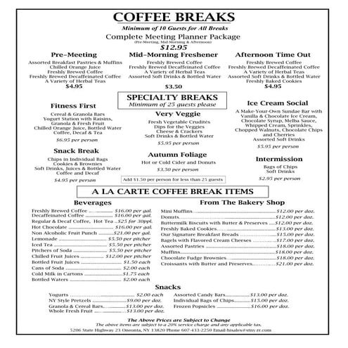 Breakfast & Coffee Break Menus | PDF