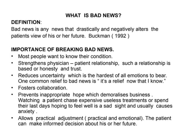BREAKING BAD NEWS... Ways to give the bad news to patients and ...