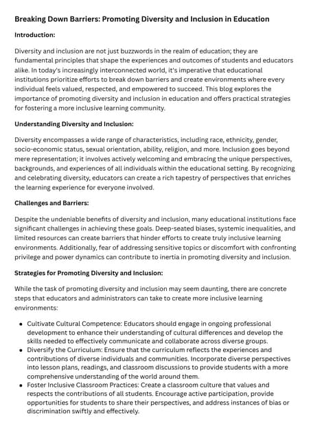 Accepting and Respecting diversity It enhance the knowledge about ...