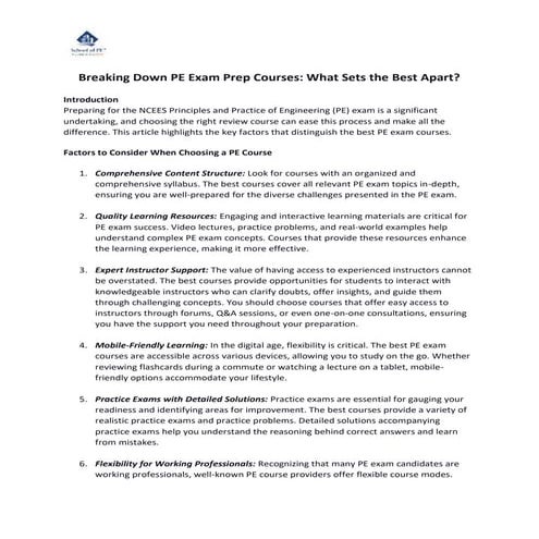 Breaking Down PE Exam Prep Courses What Sets the Best Apart | DOCX