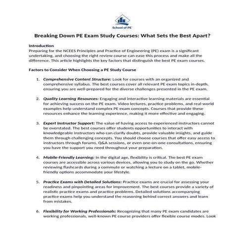 Breaking Down PE Exam Study Courses What Sets the Best Apart | DOCX