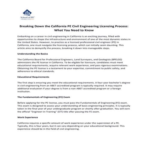 Breaking Down the California PE Civil Engineering Licensing Process ...