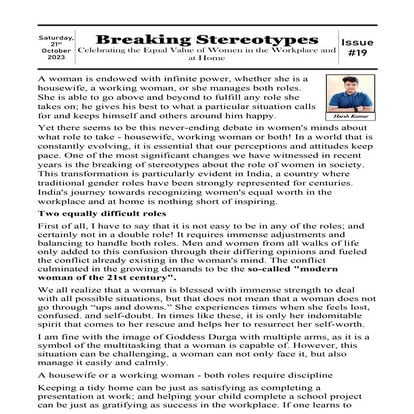 Breaking Stereotypes, Article on women's inequality, Value of Housewife.pdf