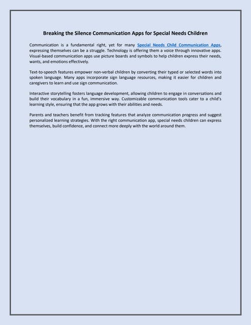Assistive Technology for Autism and Special Needs App | PDF