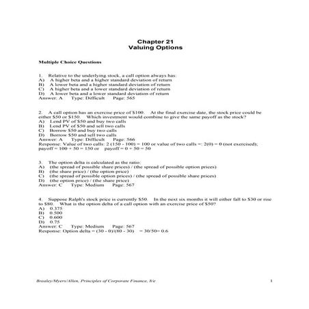 Brealey. myers. allen chapter 21 test | PDF
