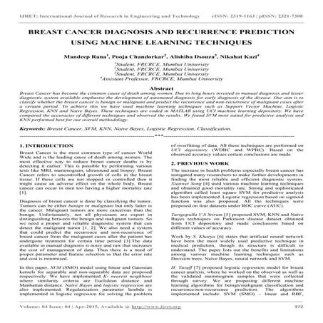 Breast cancer diagnosis machine learning ppt