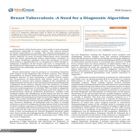 Breast Tuberculosis A Need For A Diagnostic Algorithm Pdf 1515