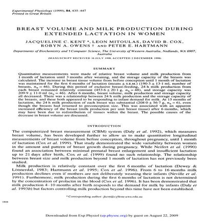 Breast Volume And Milk Production During Extended Lactation In Women | PDF