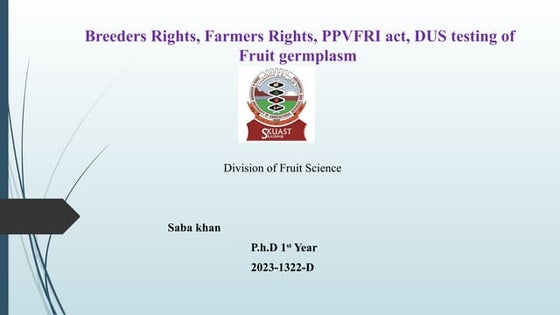 Plant Breeders' Rights | PPTX | Agriculture | Industries
