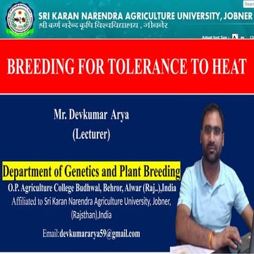 Breeding for Heat stress tolerance | PPT on Heat Stress Tolerence | Dev Kumar Arya | PPTX