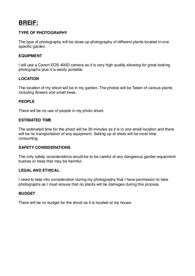 Brief for Photography