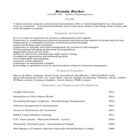 Brenda barber resume | DOC