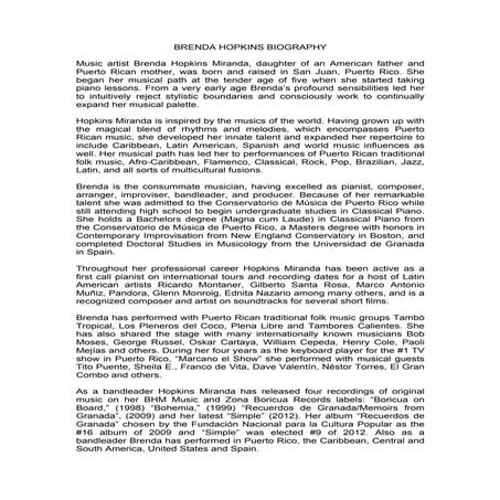 Brenda Hopkins Miranda - Biography | PDF