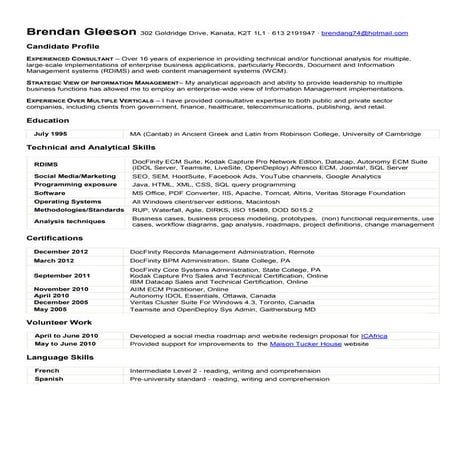Brendan Gleeson Resume | PDF