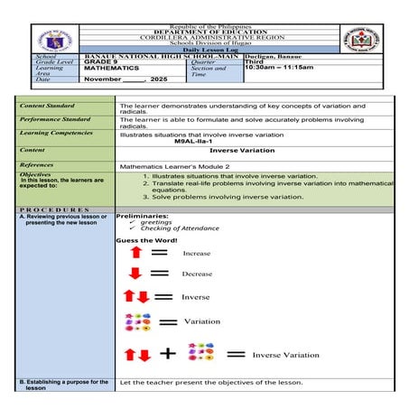lesson plan for COT and promotion mathematics 9 | DOCX