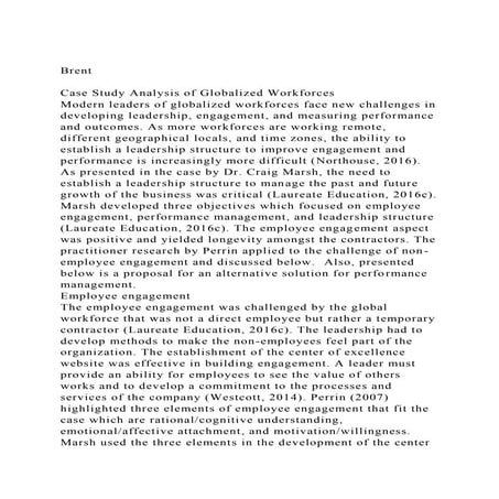 BrentCase Study Analysis of Globalized WorkforcesModern lead.docx