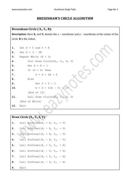 Bresenham Circle Algorithmpdf
