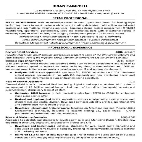 Brian Campbell Cv | PDF
