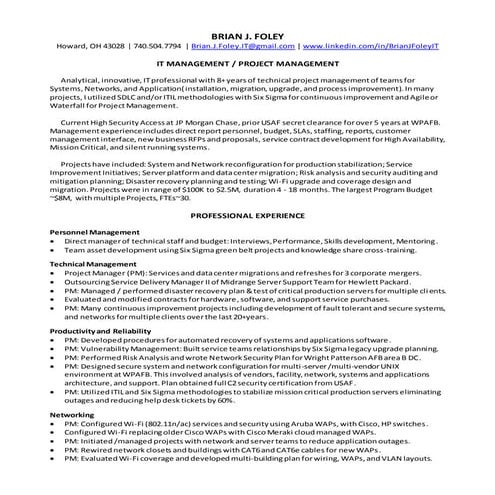 Brian J Foley it resume 2016 | DOCX