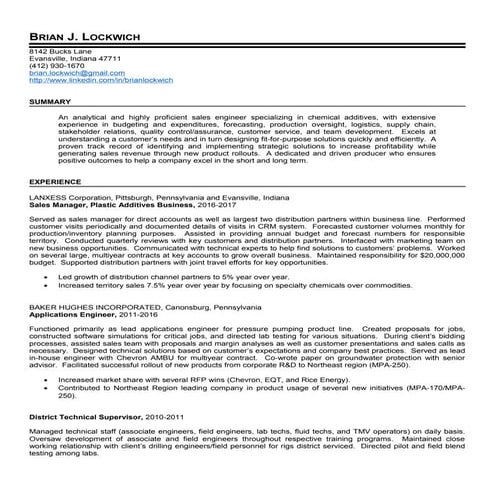 Brian Lockwich Resume | DOC | Sales | Business