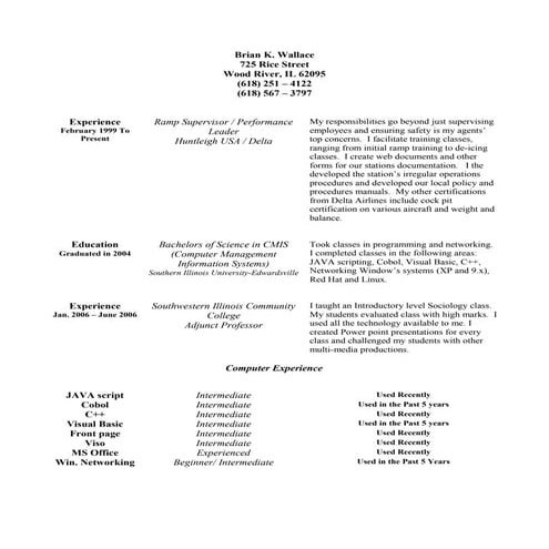 Brian's Resume | DOC | Technology & Computing