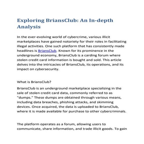 Exploring BriansClub: An In-depth Analysis | PDF