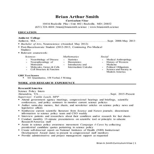 Brian Smith Curriculum Vitae, November 2015 | DOCX