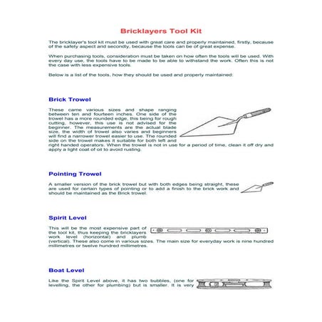 Bricklayers tool kit | PDF