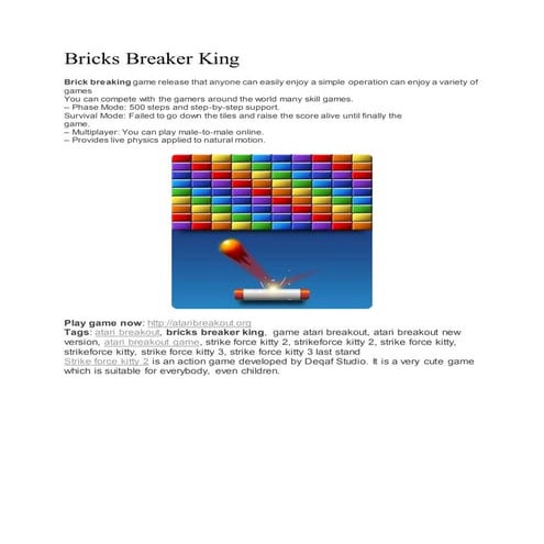 Bricks breaker king | DOCX | Video Game Genres | Video Gaming