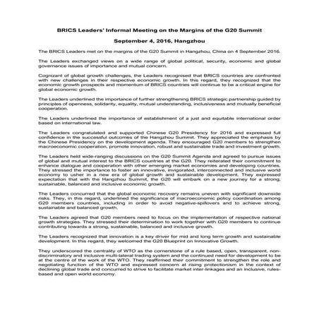 BRICS Leaders meeting 2016 | PDF