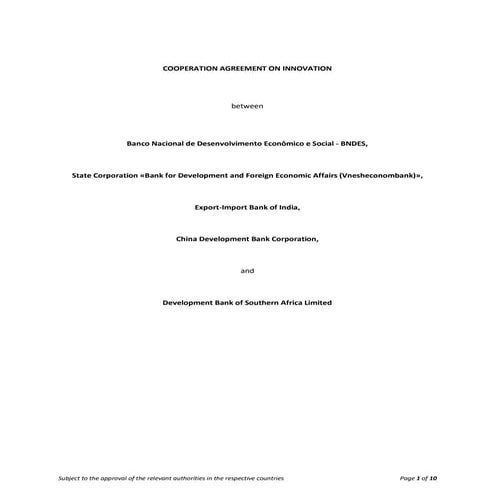 BRICS Multilateral Cooperation Agreement on Innovation Fortaleza Brazil ...