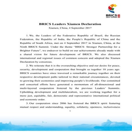 Brics 2017 declaration | PDF