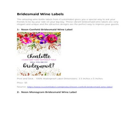 Bridesmaid wine labels | PDF