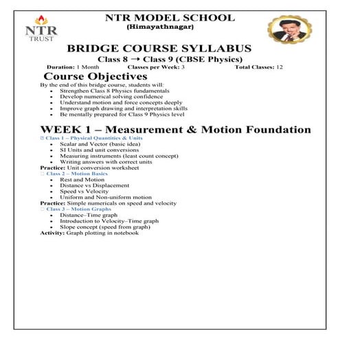 Comprehensive Bridge Course for Class 8 to 9 CBSE Physics Transition | PDF