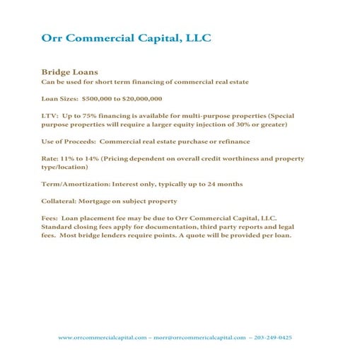Bridge Loans Product Sheet | PDF