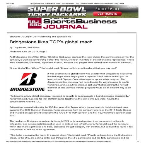Feature in Sports Business Journal | PDF