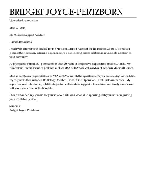 Medical Administrative Assistant Cover Letter
