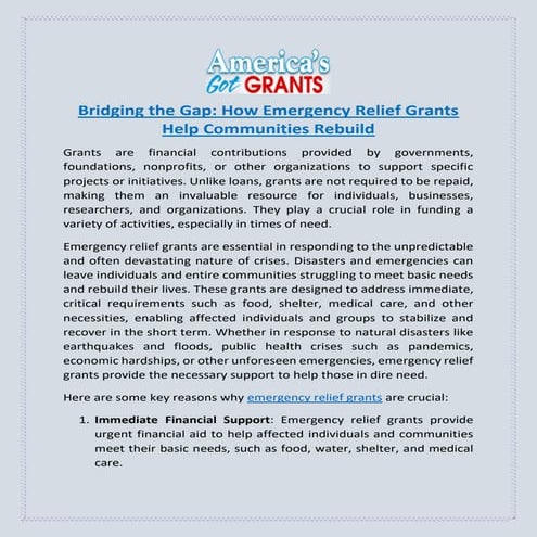 Bridging the Gap: How Emergency Relief Grants Help Communities Rebuild ...