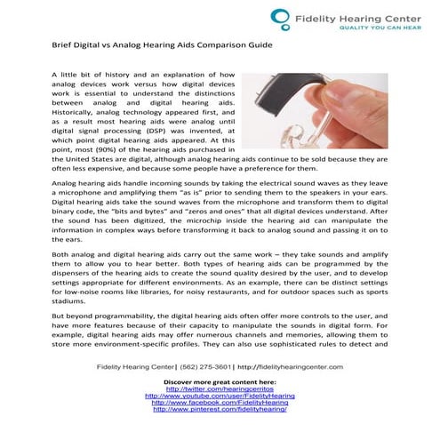 Brief Digital Vs Analog Hearing Aids Comparison Guide Pdf