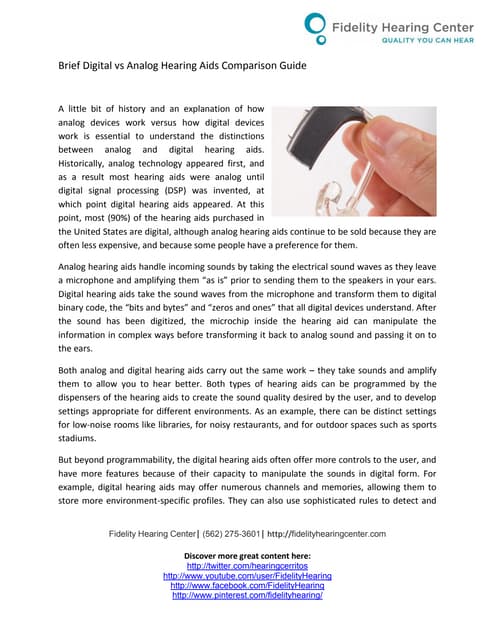 Brief Digital Vs Analog Hearing Aids Comparison Guide Pdf
