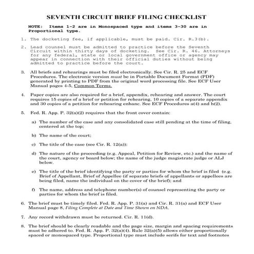 Brief filing checklist in the 7th circuit | PDF | Law