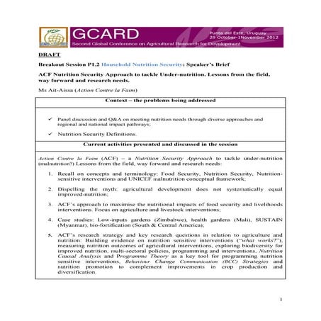 GCARD2: Briefing paper Household Nutrition Security - Lessons from the ...