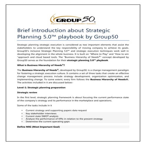 Brief introduction about Strategic Planning 5.0™ Playbook by Group50 | PDF