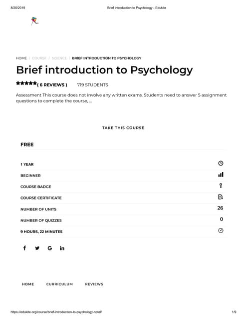 Brief introduction to Psychology - Edukite | PDF Brief introduction to Psychology - Edukite | PDF